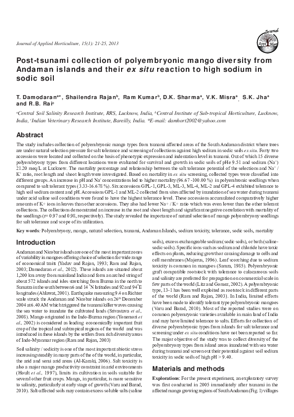 (PDF) Mango Polyembryony Diversity and Salt Tolerance Post-Tsunami