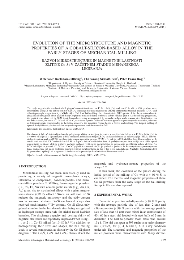 (PDF) Evolution of the microstructure and magnetic properties of a cobalt-silicon-based alloy in ...