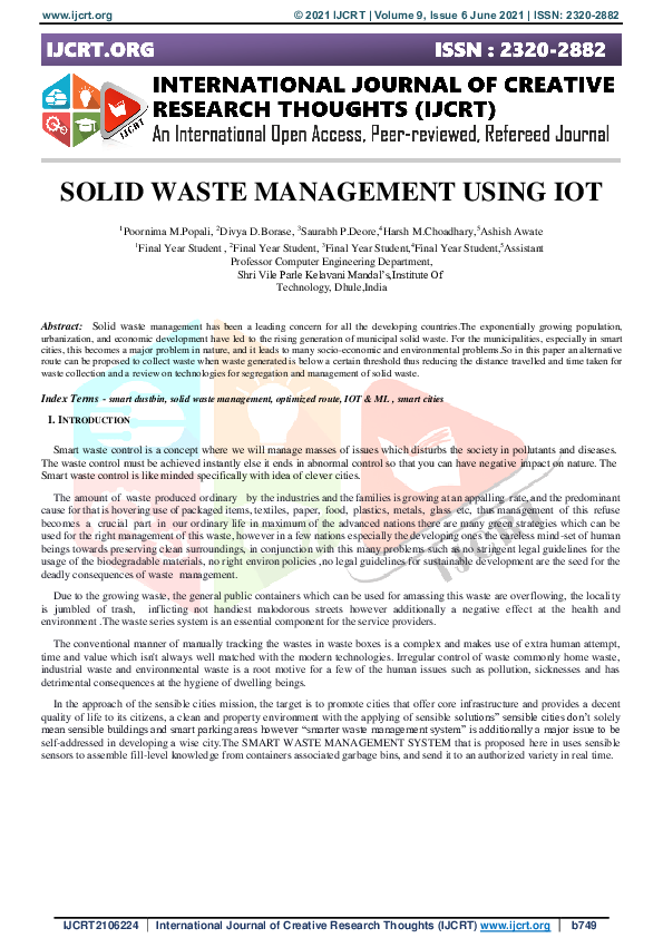 (PDF) Solid Waste Management Using Iot