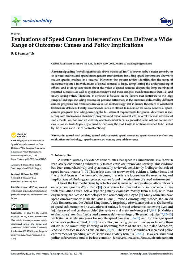 (PDF) Evaluations of Speed Camera Interventions Can Deliver a Wide ...