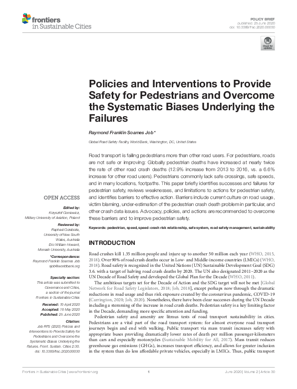 (PDF) Policies and Interventions to Provide Safety for Pedestrians and ...