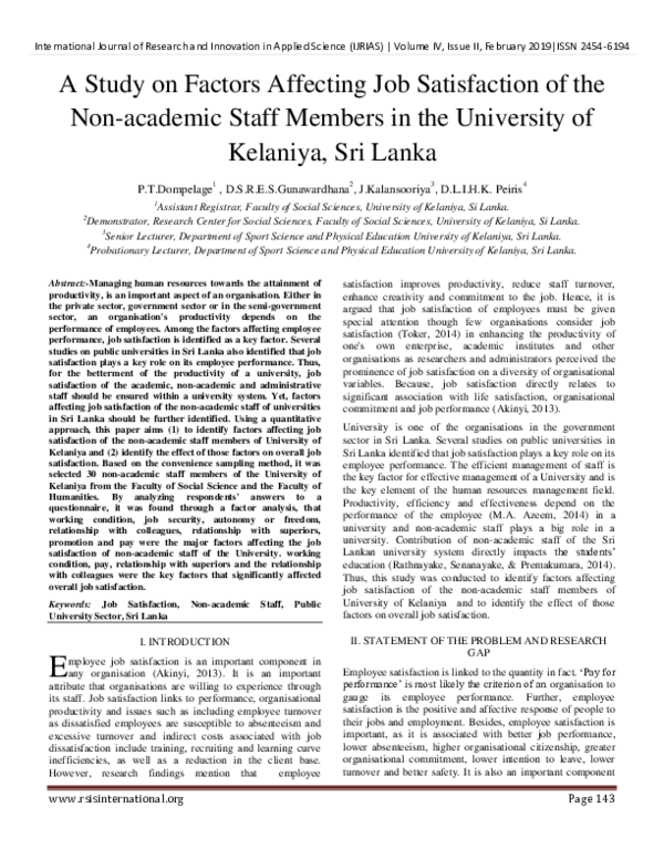 (PDF) A Study on Factors Affecting Job Satisfaction of the Non-academic Staff Members in the ...
