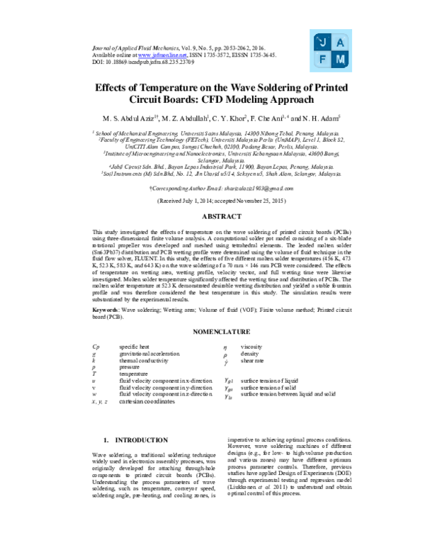 (PDF) Effects of Temperature on the Wave Soldering of Printed Circuit Boards: CFD Modeling Approach