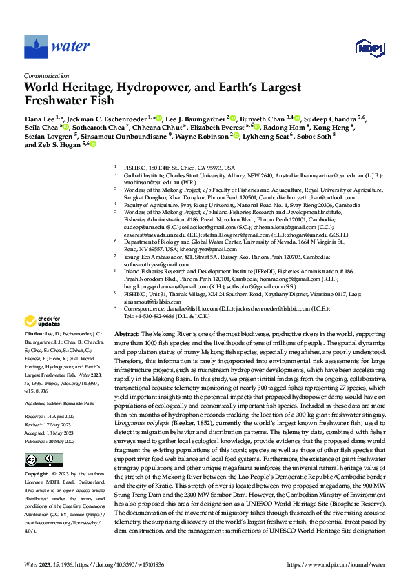 (PDF) World Heritage, Hydropower, and Earth’s Largest Freshwater Fish