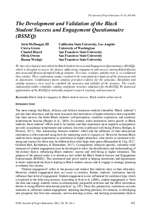 (PDF) The Development and Validation of the Black Student Success and ...