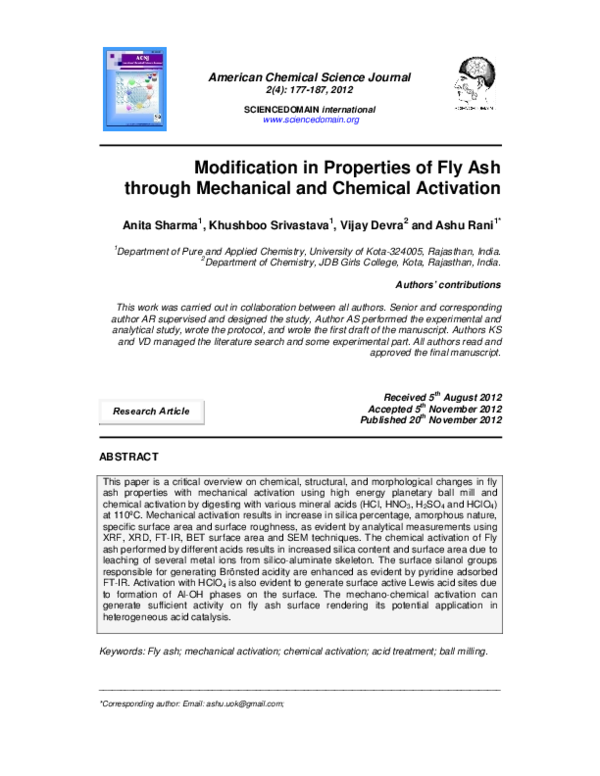 (PDF) Modification in Properties of Fly Ash through Mechanical and ...