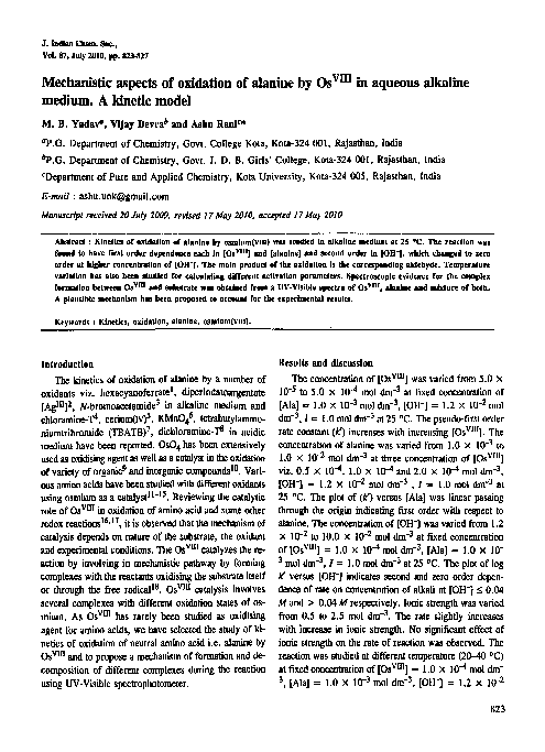 (PDF) Mechanistic aspects of oxidation of alanine by Os VIII in aqueous ...