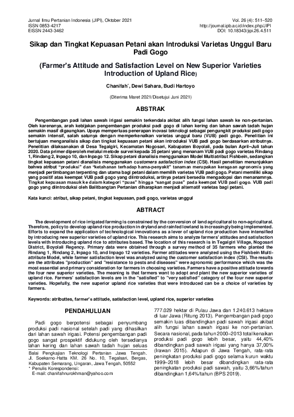 (PDF) Sikap dan Tingkat Kepuasan Petani akan Introduksi Varietas Unggul ...