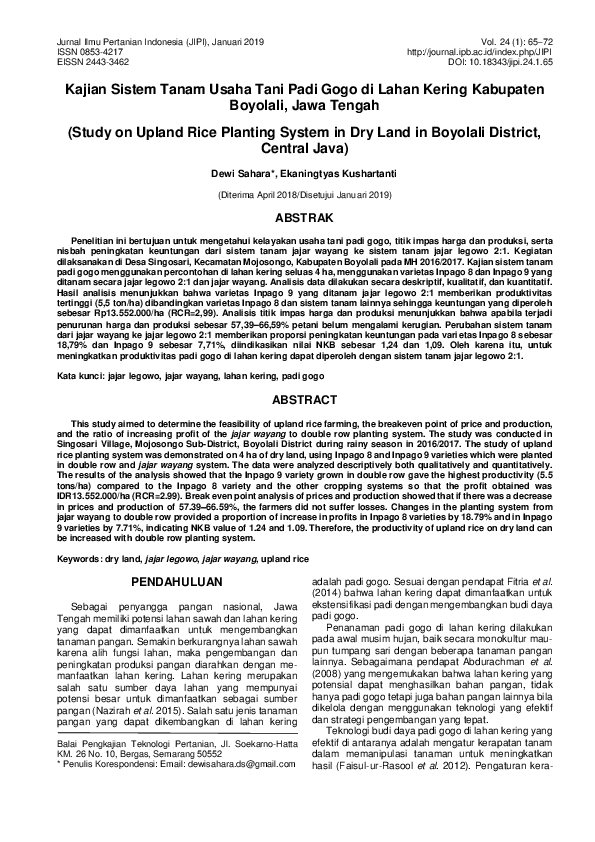 (PDF) Study on Upland Rice Planting System in Dry Land in Boyolali District, Central Java