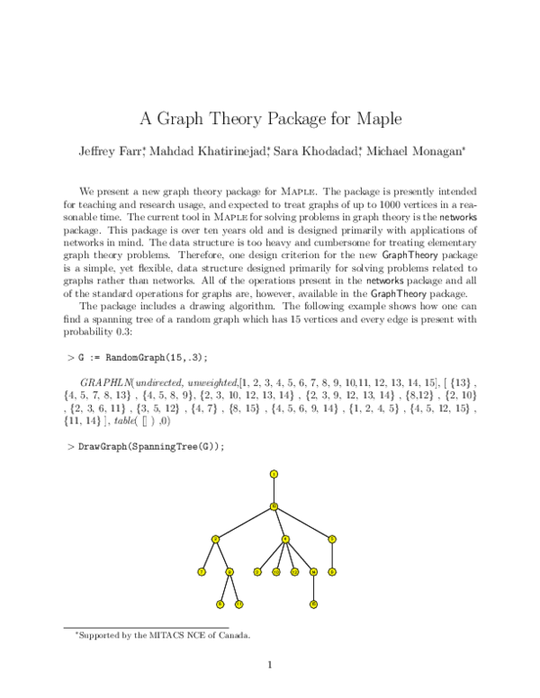 (PDF) A Graph Theory Package for Maple