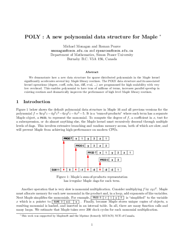 (PDF) POLY: A New Polynomial Data Structure for Maple 17