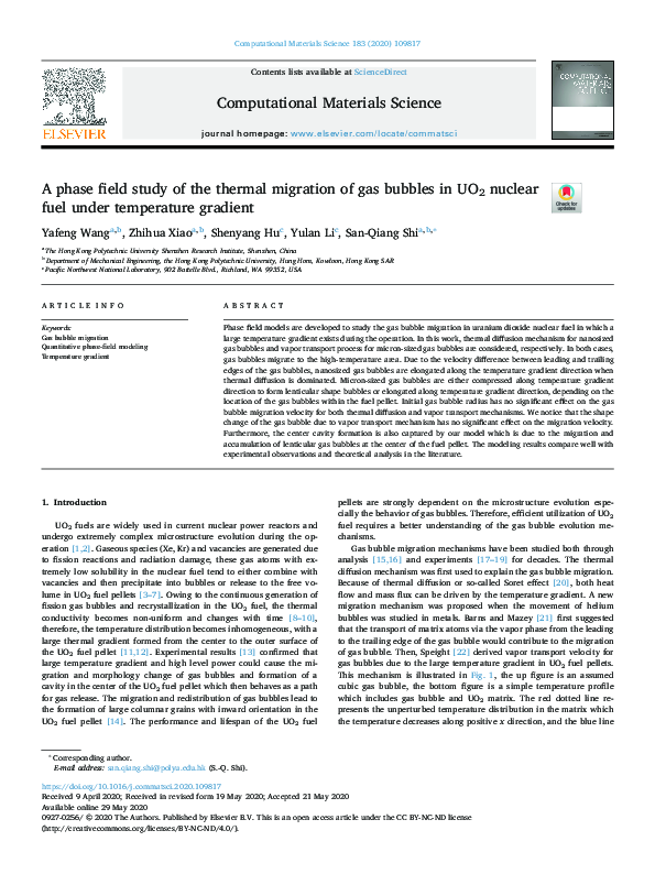 (PDF) A phase field study of the thermal migration of gas bubbles in ...