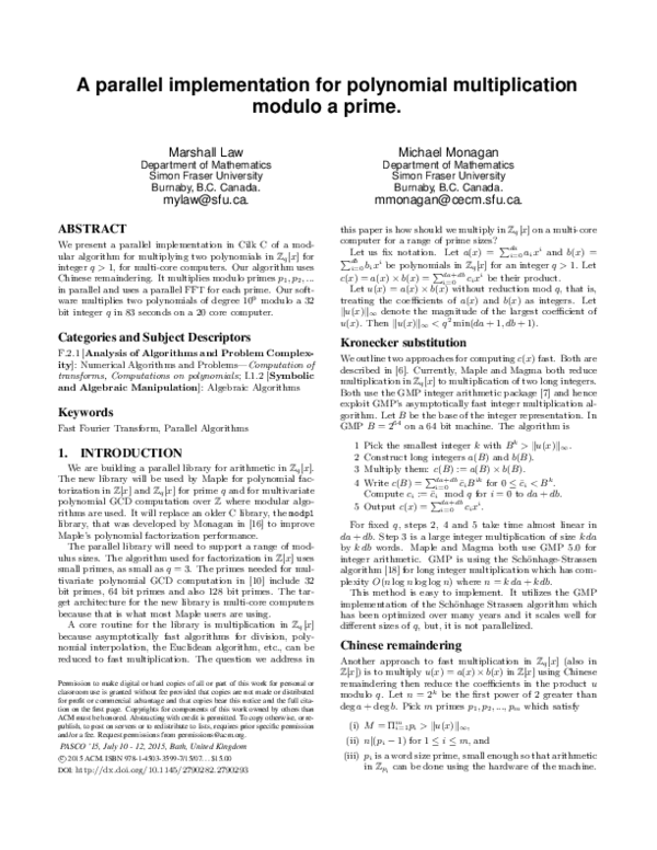 A parallel implementation for polynomial multiplication modulo a prime