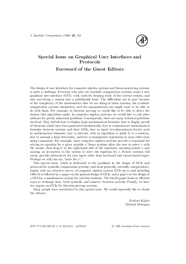(PDF) Special Issue on Graphical User Interfaces and Protocols