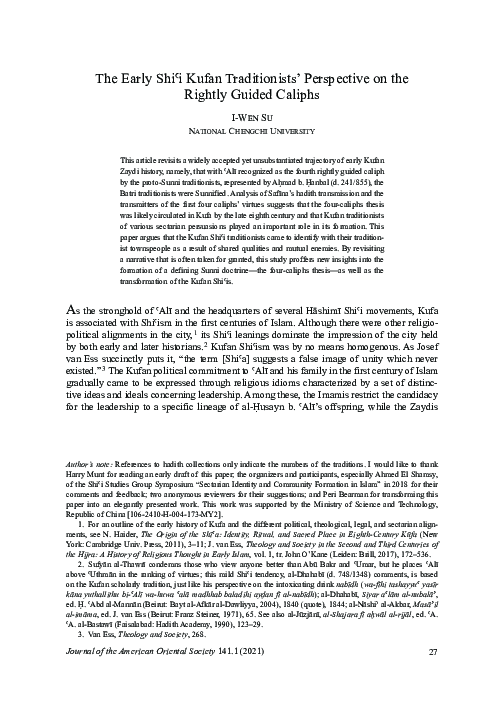 (PDF) The Early Shiʿi Kufan Traditionists’ Perspective on the Rightly ...