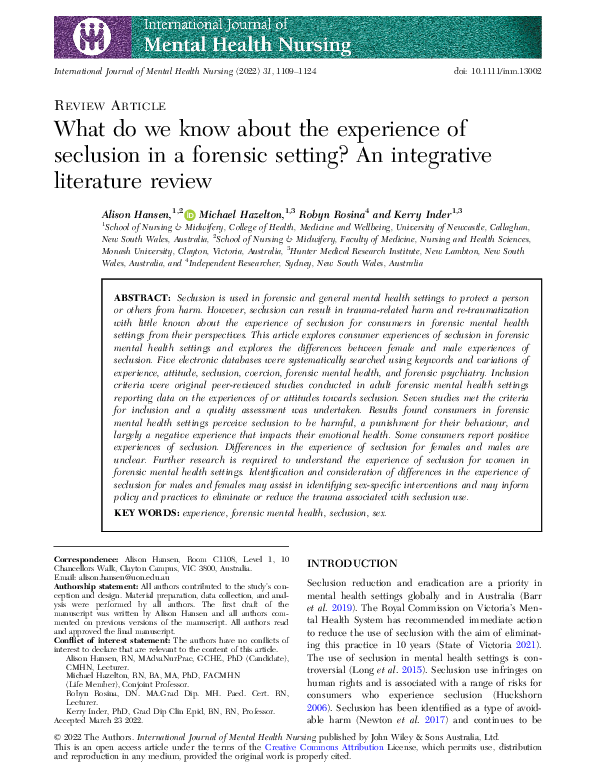 (PDF) What do we know about the experience of seclusion in a forensic ...