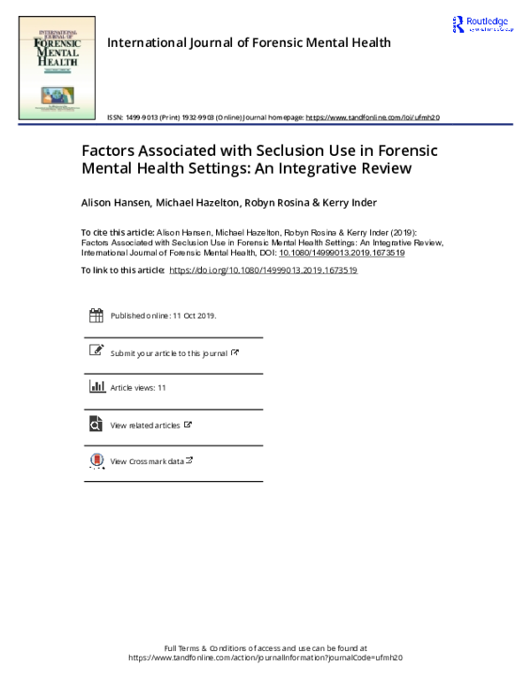 (PDF) Factors Associated with Seclusion Use in Forensic Mental Health ...