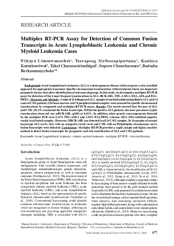 (PDF) Multiplex RT-PCR Assay for Detection of Common Fusion Transcripts in Acute Lymphoblastic ...