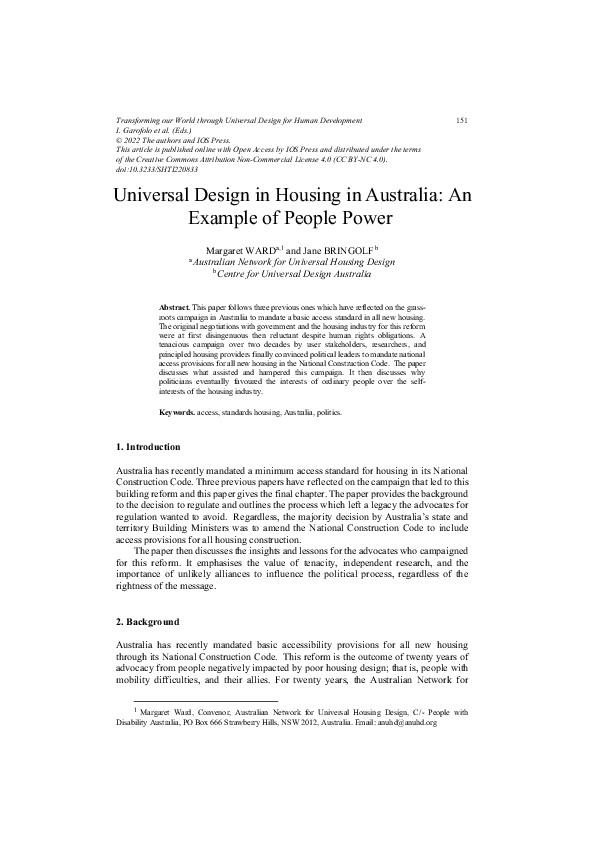 (PDF) Universal Design in Housing in Australia: An Example of People Power