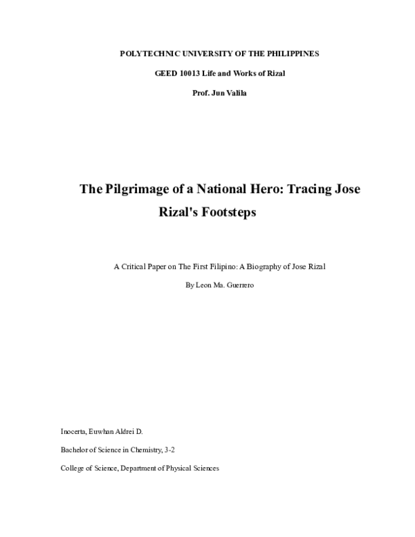 (PDF) The Pilgrimage of a National Hero: Tracing Jose Rizal's Footsteps