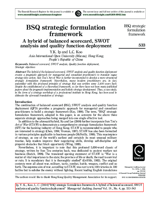 (PDF) BSQ strategic formulation framework