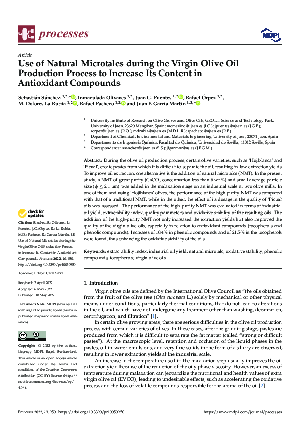 (PDF) Use of Natural Microtalcs during the Virgin Olive Oil Production ...