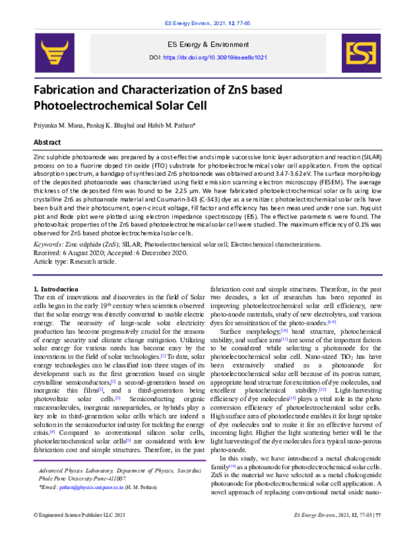 (PDF) Fabrication and Characterization of ZnS based ...