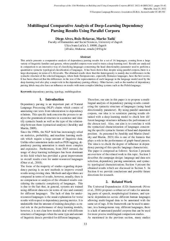 (PDF) Multilingual Comparative Analysis of Deep-Learning Dependency Parsing Results Using ...