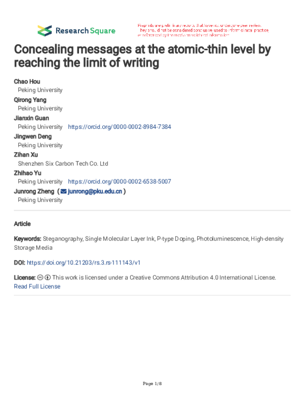 (PDF) Concealing messages at the atomic-thin level by reaching the ...
