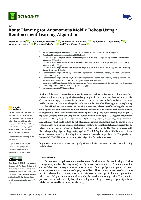 Pdf Route Planning For Autonomous Mobile Robots Using A Reinforcement Learning Algorithm