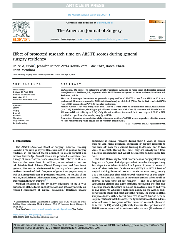 (PDF) Effect of protected research time on ABSITE scores during general ...