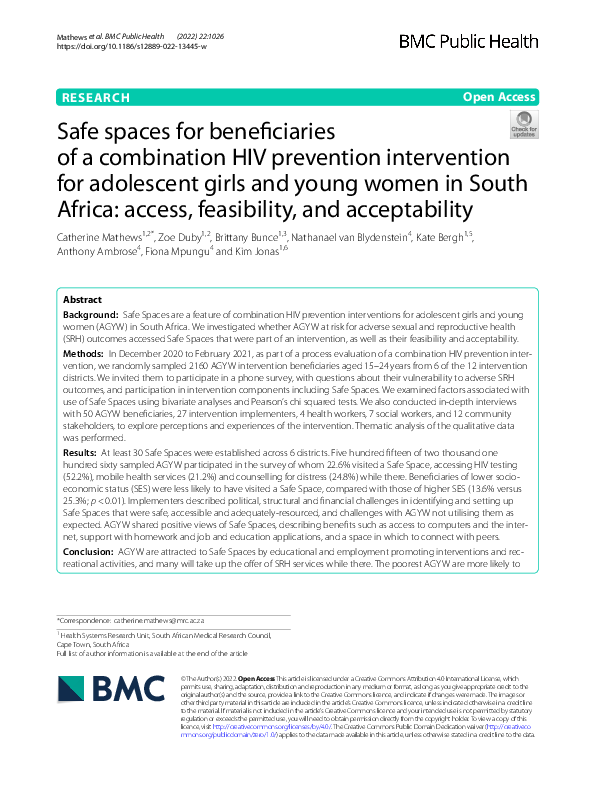 (PDF) Safe spaces for beneficiaries of a combination HIV prevention ...