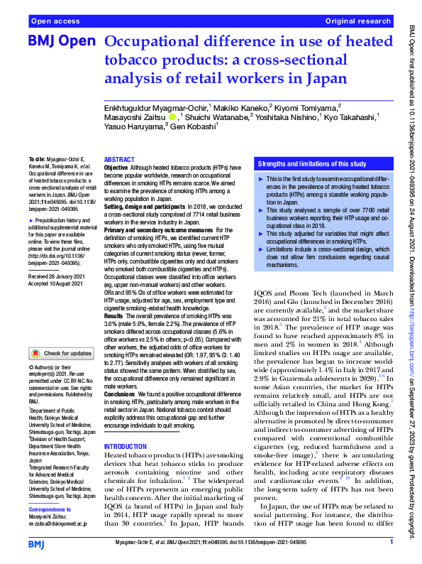 (PDF) Occupational difference in use of heated tobacco products: a ...