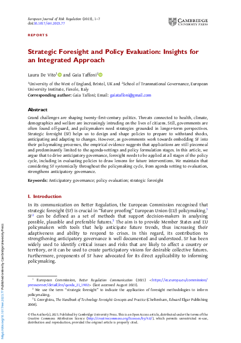 (PDF) Strategic Foresight and Policy Evaluation: Insights for an ...