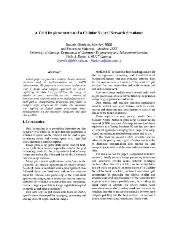 Pdf A Grid Implementation Of A Cellular Neural Network Simulator Francesco Maiorana