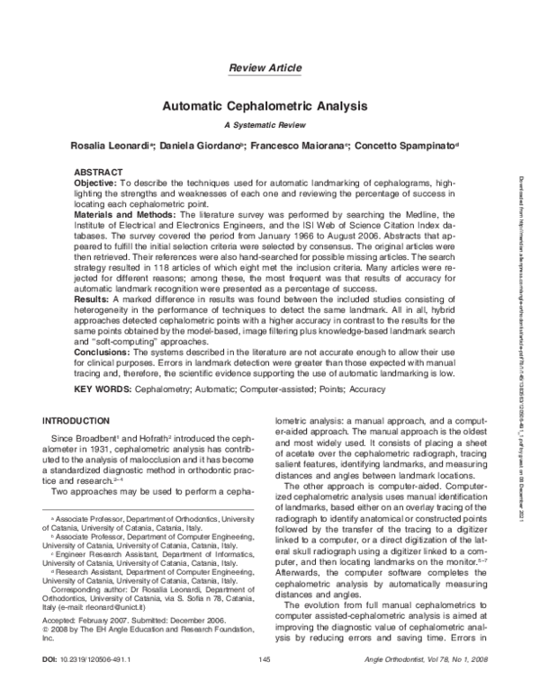 (PDF) Automatic Cephalometric Analysis