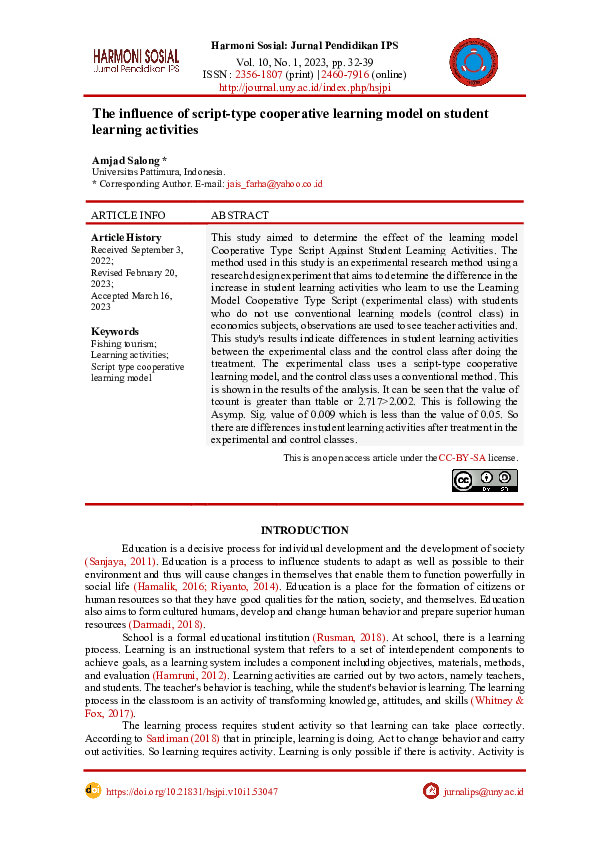 (PDF) The influence of script-type cooperative learning model on ...