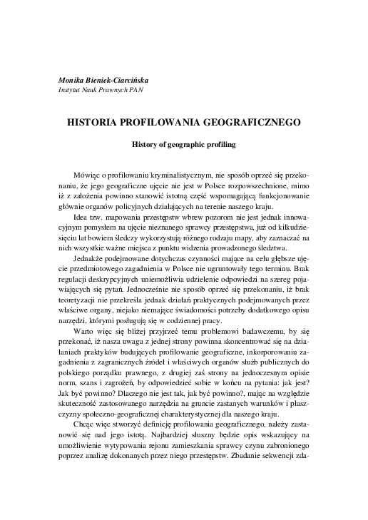 (PDF) Historia profilowania geograficznego; History of geographic profiling