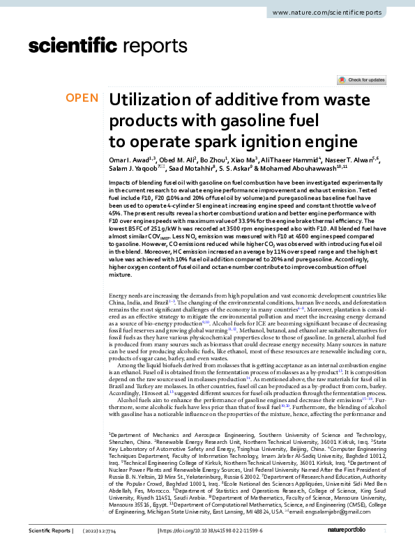 (PDF) Utilization of additive from waste products with gasoline fuel to ...