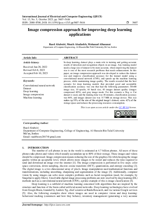 (PDF) Image compression approach for improving deep learning applications