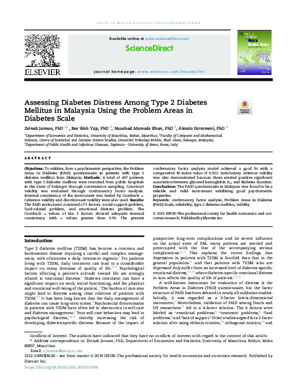 (PDF) Assessing Diabetes Distress Among Type 2 Diabetes Mellitus in ...
