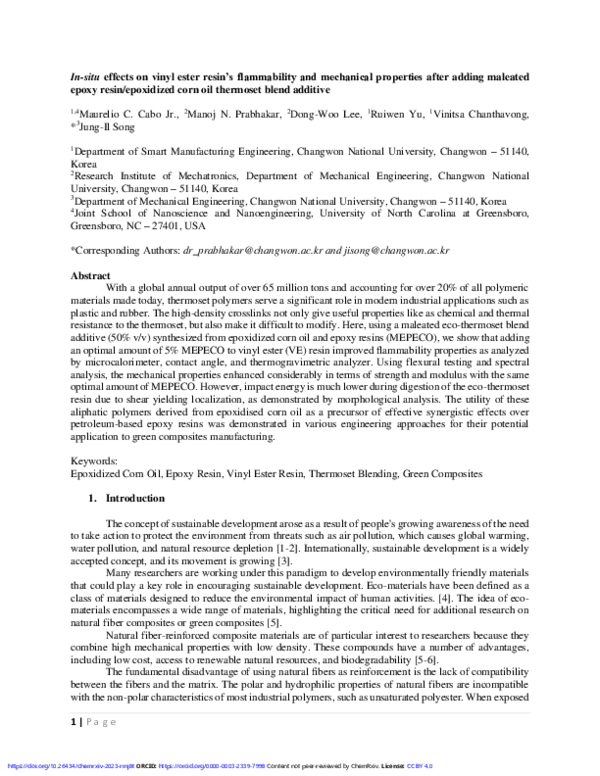 (PDF) In-situ effects on vinyl ester resin’s flammability and ...