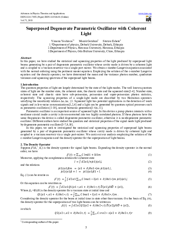 (PDF) Superposed Degenerate Parametric Oscillator with Coherent Light