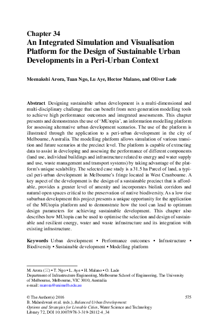 (PDF) An Integrated Simulation and Visualisation Platform for the Design of Sustainable Urban ...