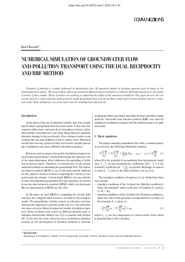 (PDF) Numerical Simulation of Groundwater Flow and Pollution Transport Using the Dual ...