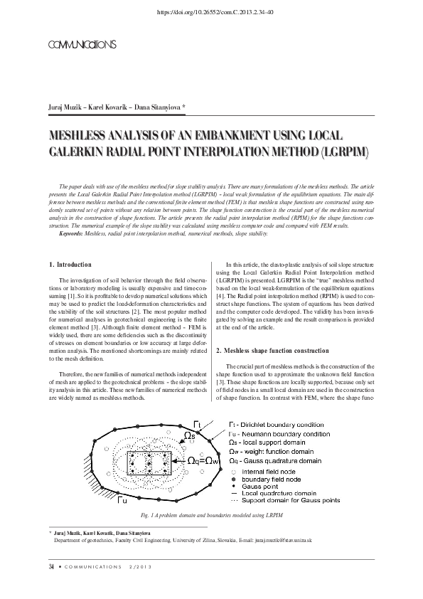 (PDF) Meshless Analysis of an Embankment Using Local Galerkin Radial Point Interpolation Method ...