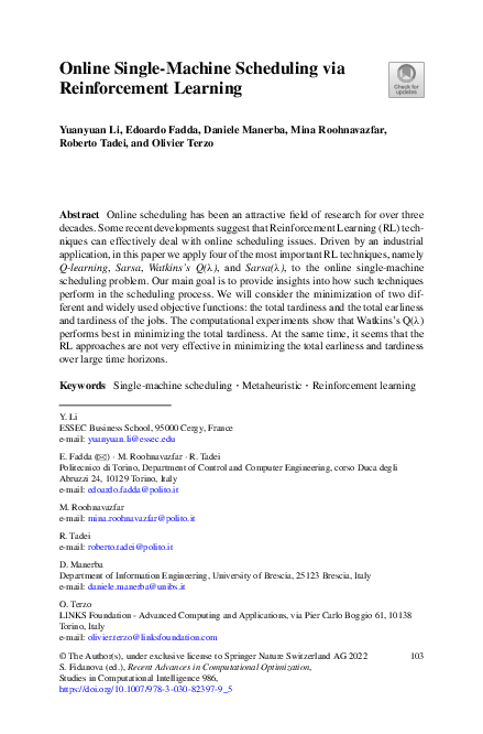 (PDF) Online Single-Machine Scheduling via Reinforcement Learning