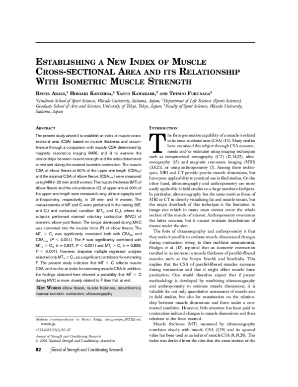 (PDF) Establishing a New Index of Muscle Cross-Sectional Area and its ...