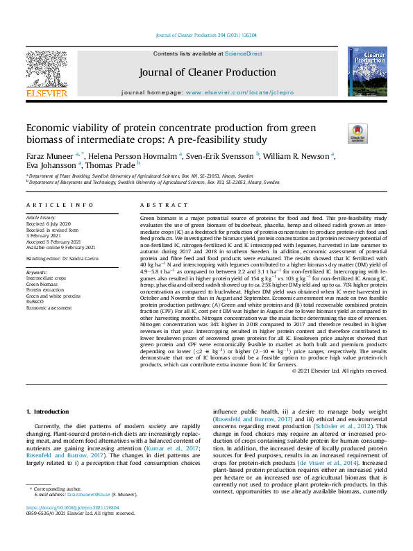 (PDF) Economic viability of protein concentrate production from green ...