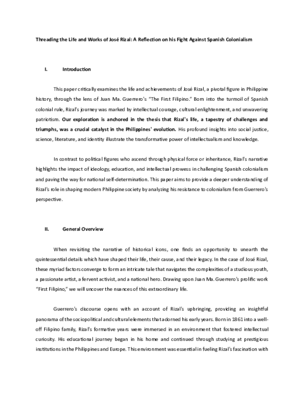 (PDF) Threading the Life and Works of José Rizal: A Reflection on his ...